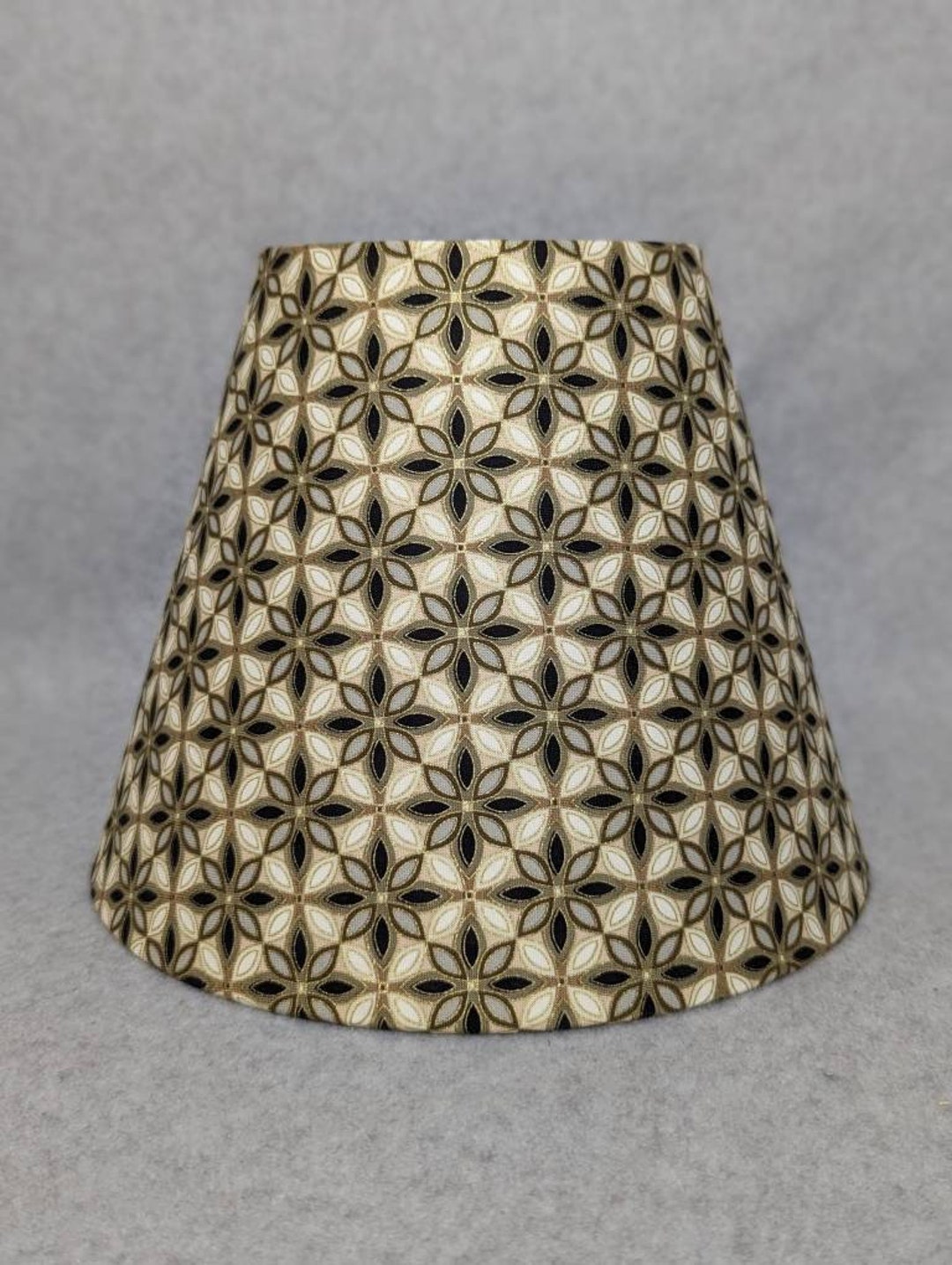 Black, Gold, Grey Abstract Lamp Shade. Metallic. Flowers. Shade is 9.5 ...