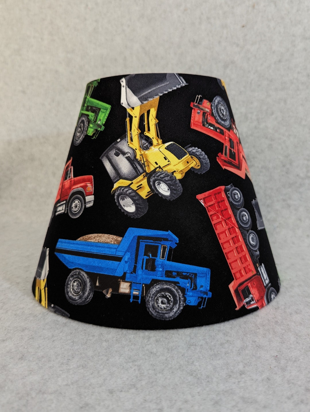 Colorful Construction Lamp Shade. Dump Truck, Dozer, Crane, Cement ...
