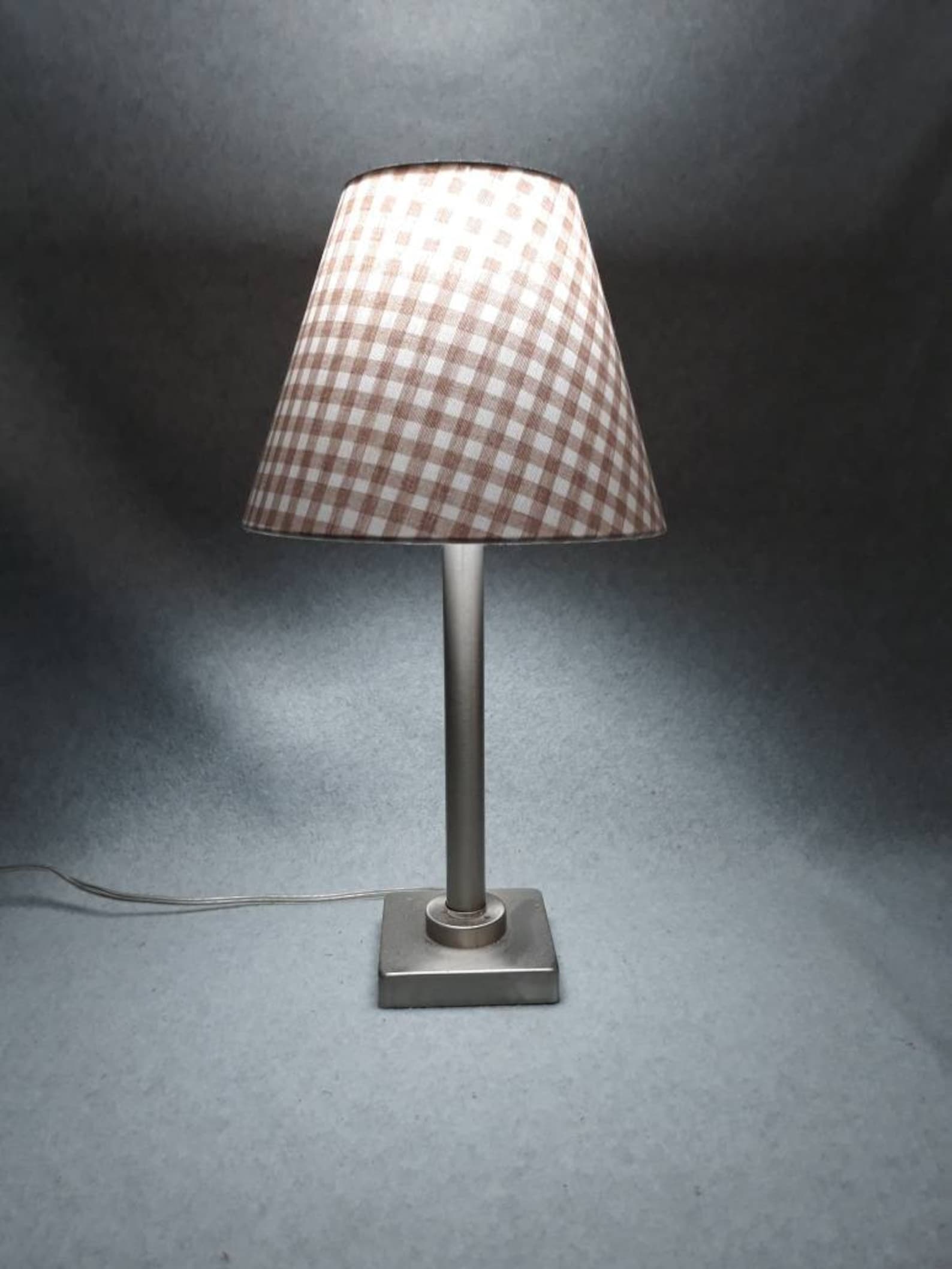 Gingham Check Lamp Shade. Checkered. Tan, Beige and White. Shade is 9.5 ...