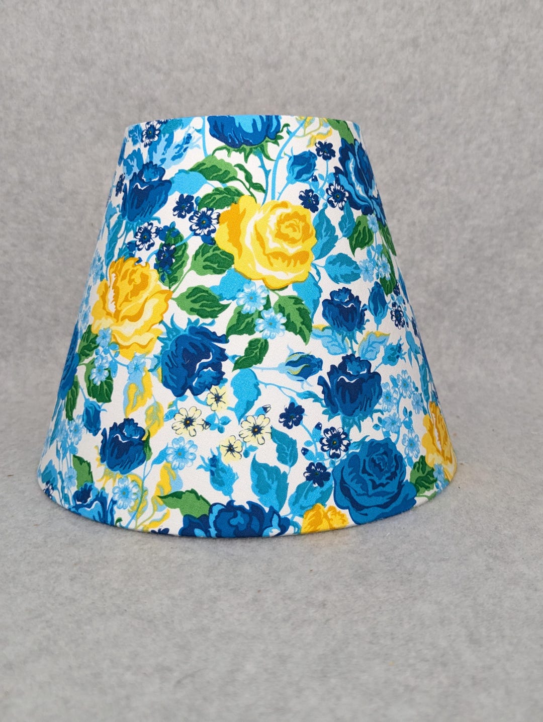 Blue and Yellow Flowers Lamp Shade. White Background. Petals. Bloom ...