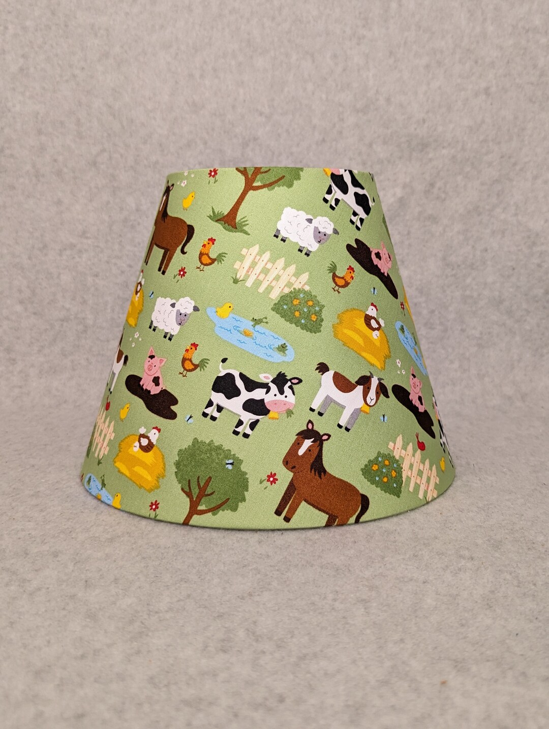 Farm Animals Lamp Shade. Green Background. Cow, Horse, Pig, Chicken ...