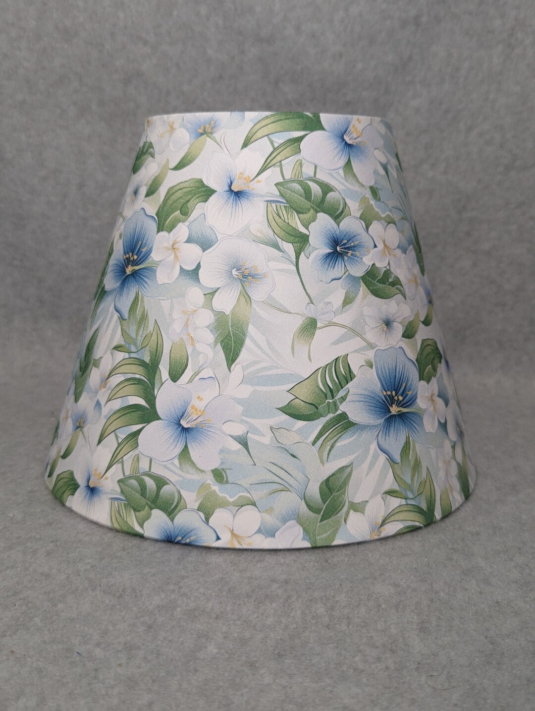 Blue and White Flowers Lamp Shade. Green Leaves. Plants. Flowers ...