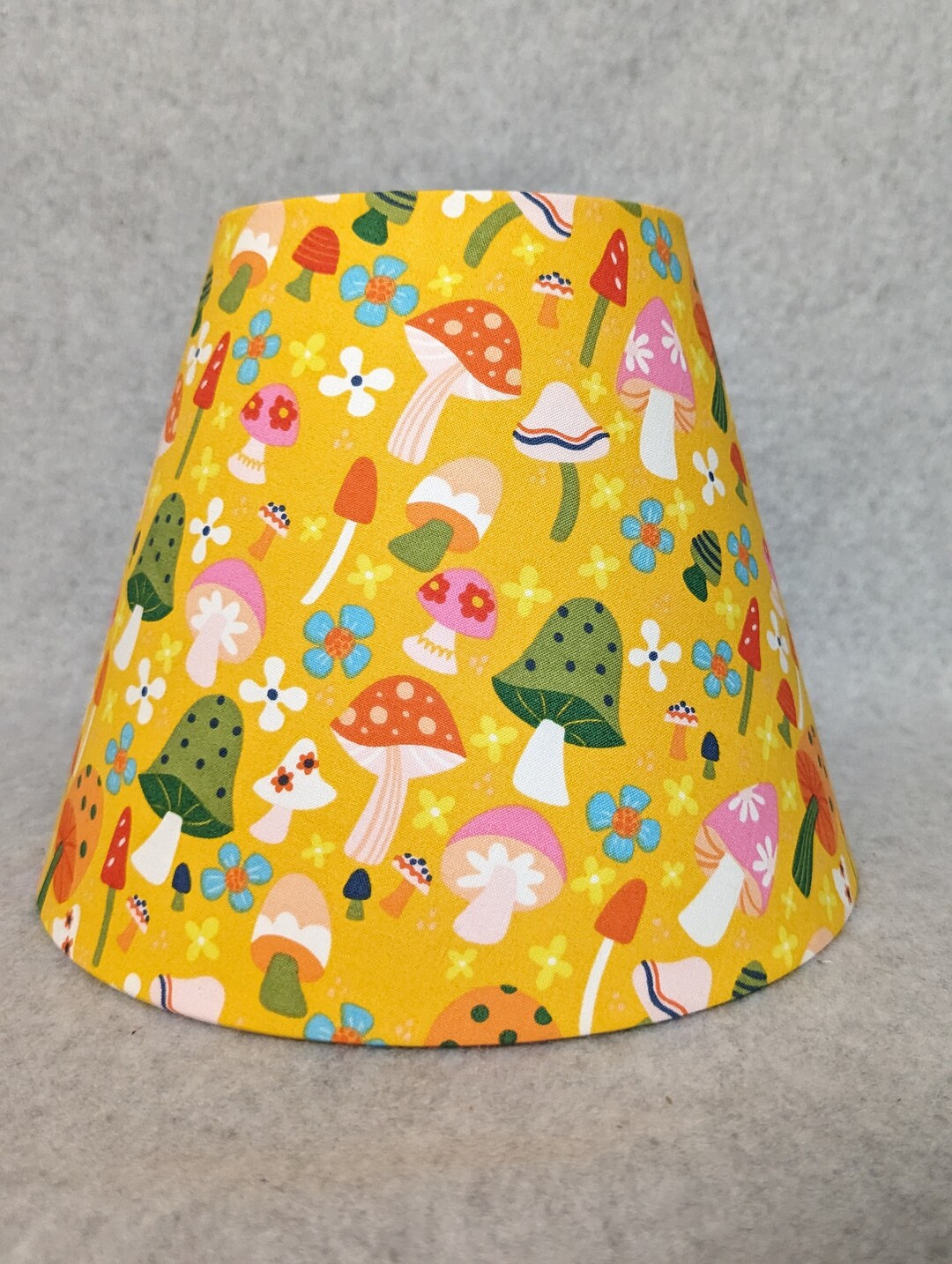 Mushrooms on Mustard Yellow Lamp Shade. Fungus. Fungi. Mushroom ...