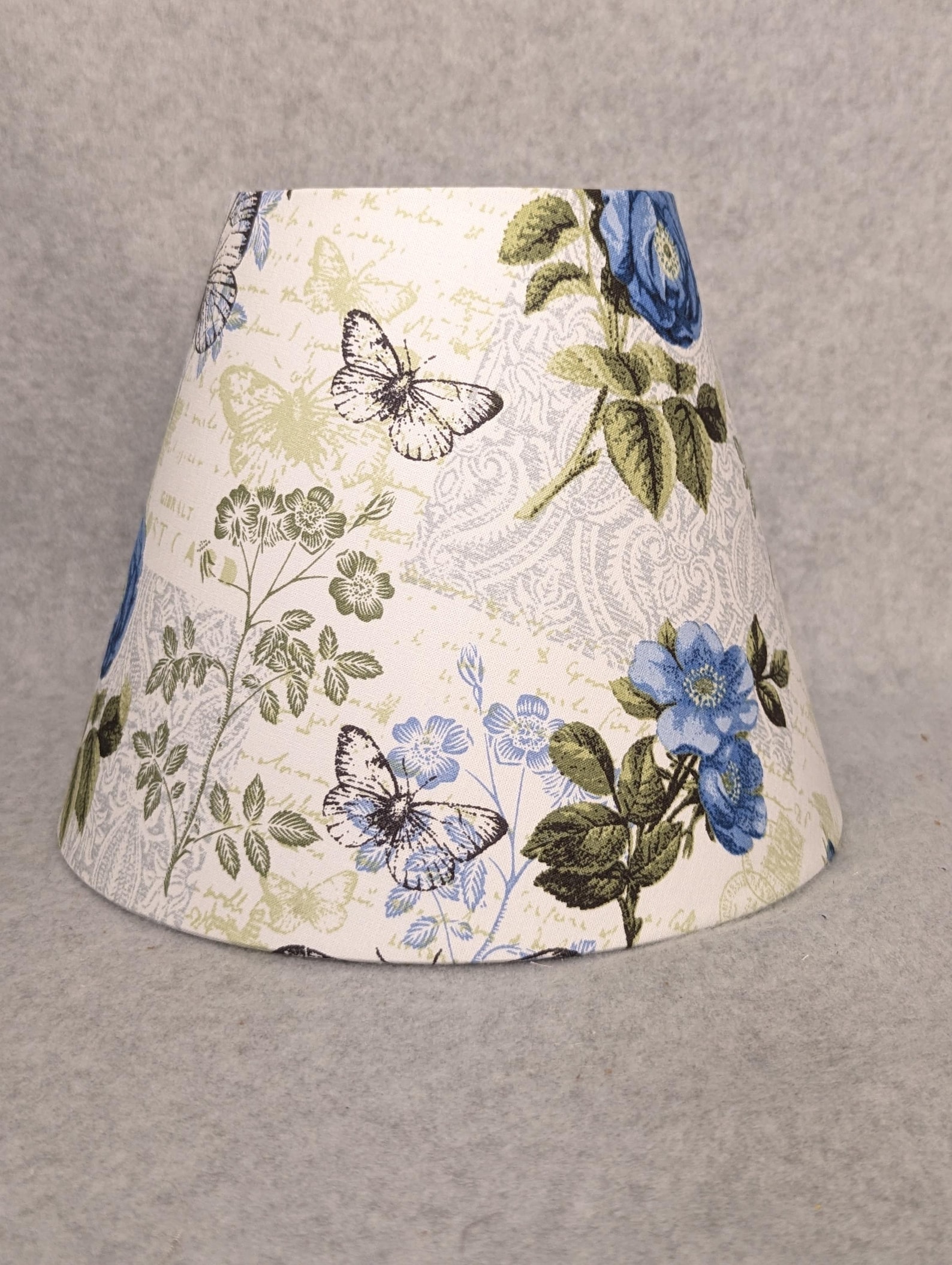 Blue Flowers and Butterflies Lamp Shade. Textile. Garden. Green. Shades ...
