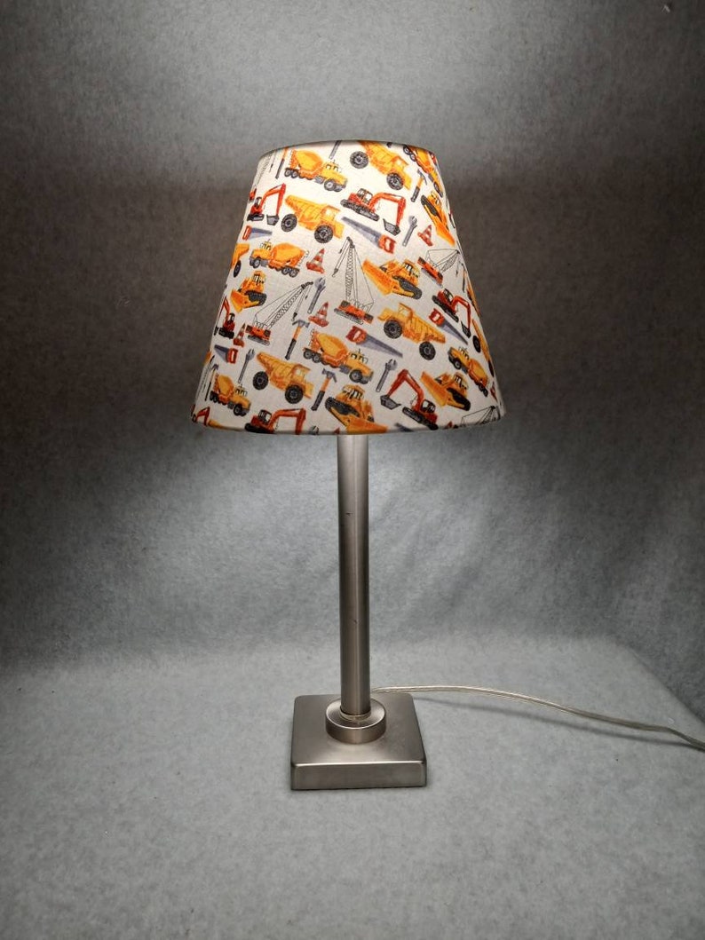 Construction Lamp Shade. Dump Truck, Dozer, Crane, Cement, Tools ...