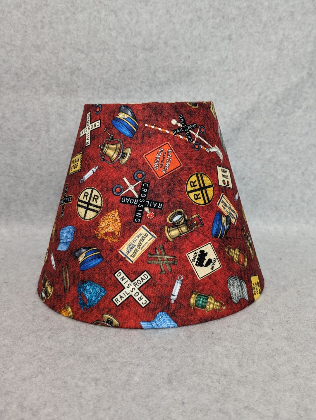 Railroad Lamp Shade, Train Locomotive, Trains, Burgandy. Shades Are 9.5 ...