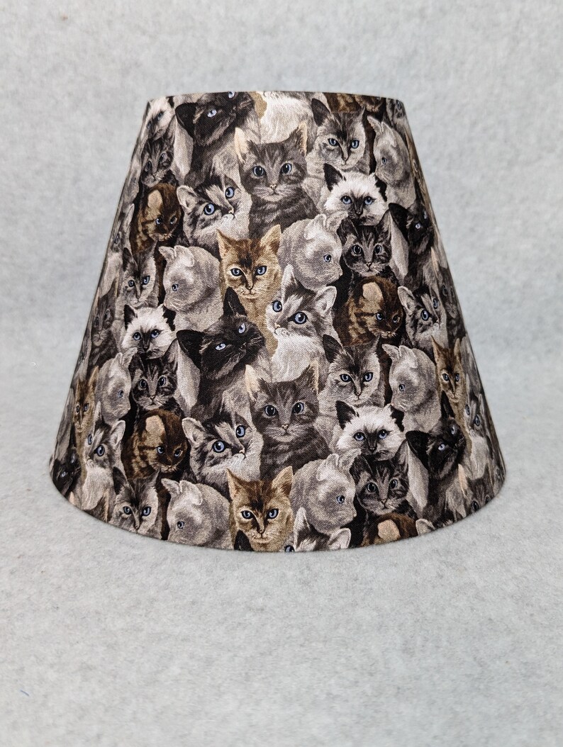 Cat Lamp Shade. Cats and Kittens. Grey, Gray, Tan, Brown. Shades Are 9. ...