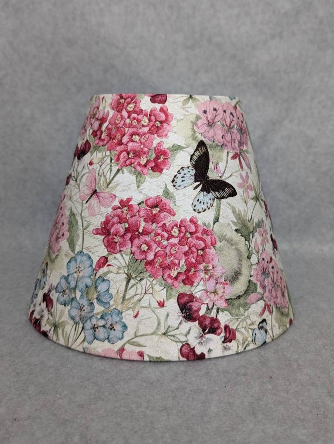 Flowers and Butterflies Lamp Shade. Garden. Green. Shades Are 9.5" X 5 ...