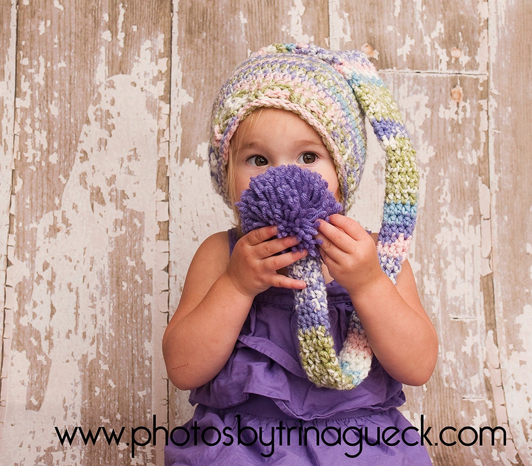 Long Tail Stocking Hat With Pom Pom Fits Infants to Adults pink/purple ...