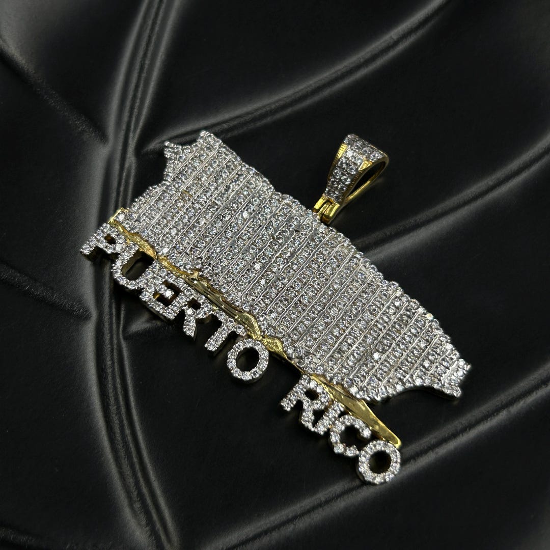 15ct Lab Created Diamond Puerto Rico Map Pendant With 14k Gold Plating ...
