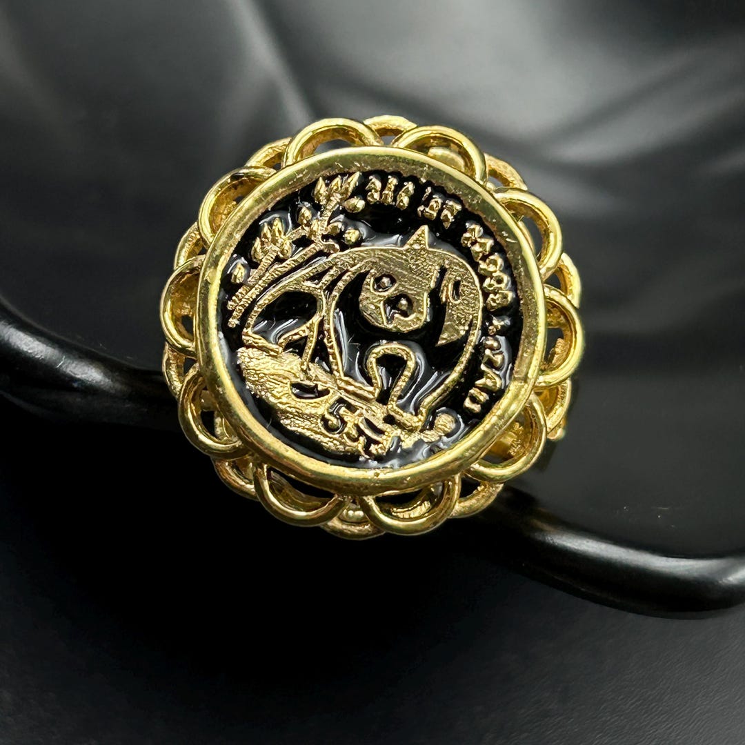 Women's Chinese Coin Panda Ring 14K Yellow Gold Plated on 925 Sterling ...