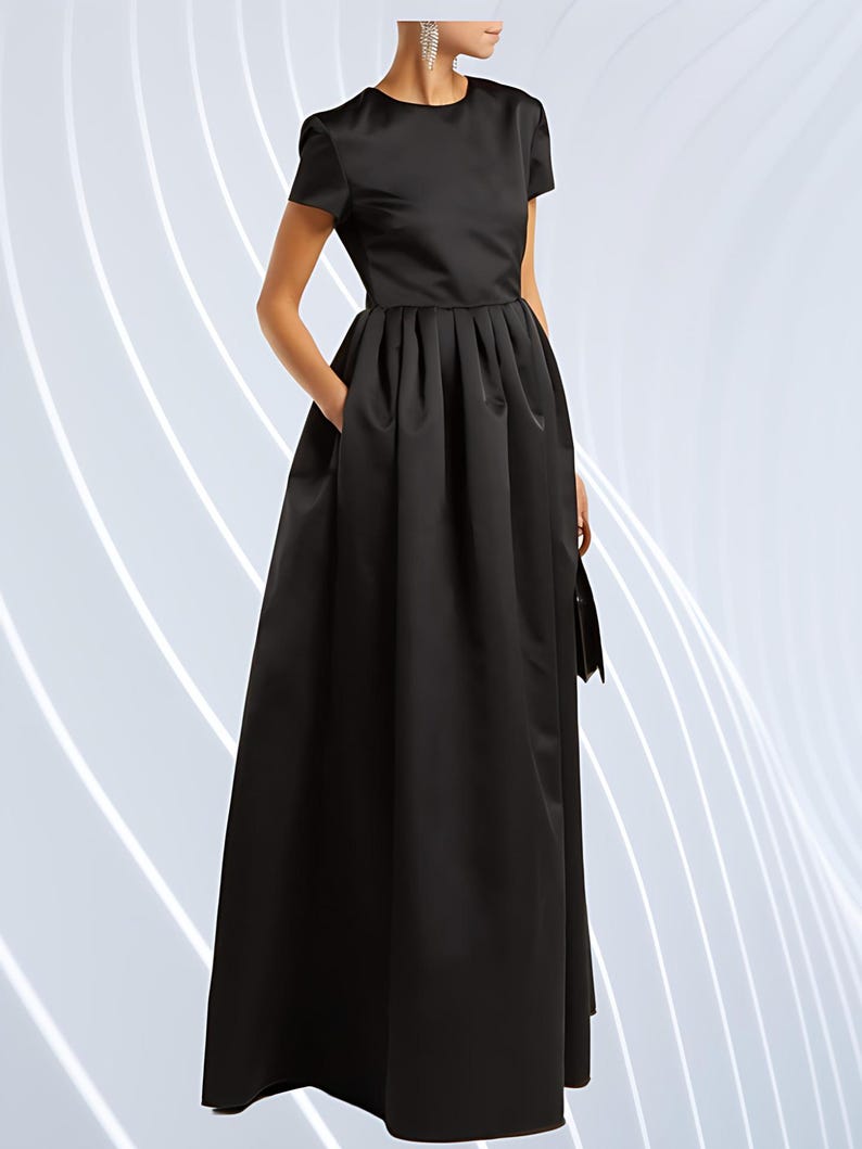 Long Black Dress With Pockets, Fit and Flare Dress, Bridesmaids Wedding ...