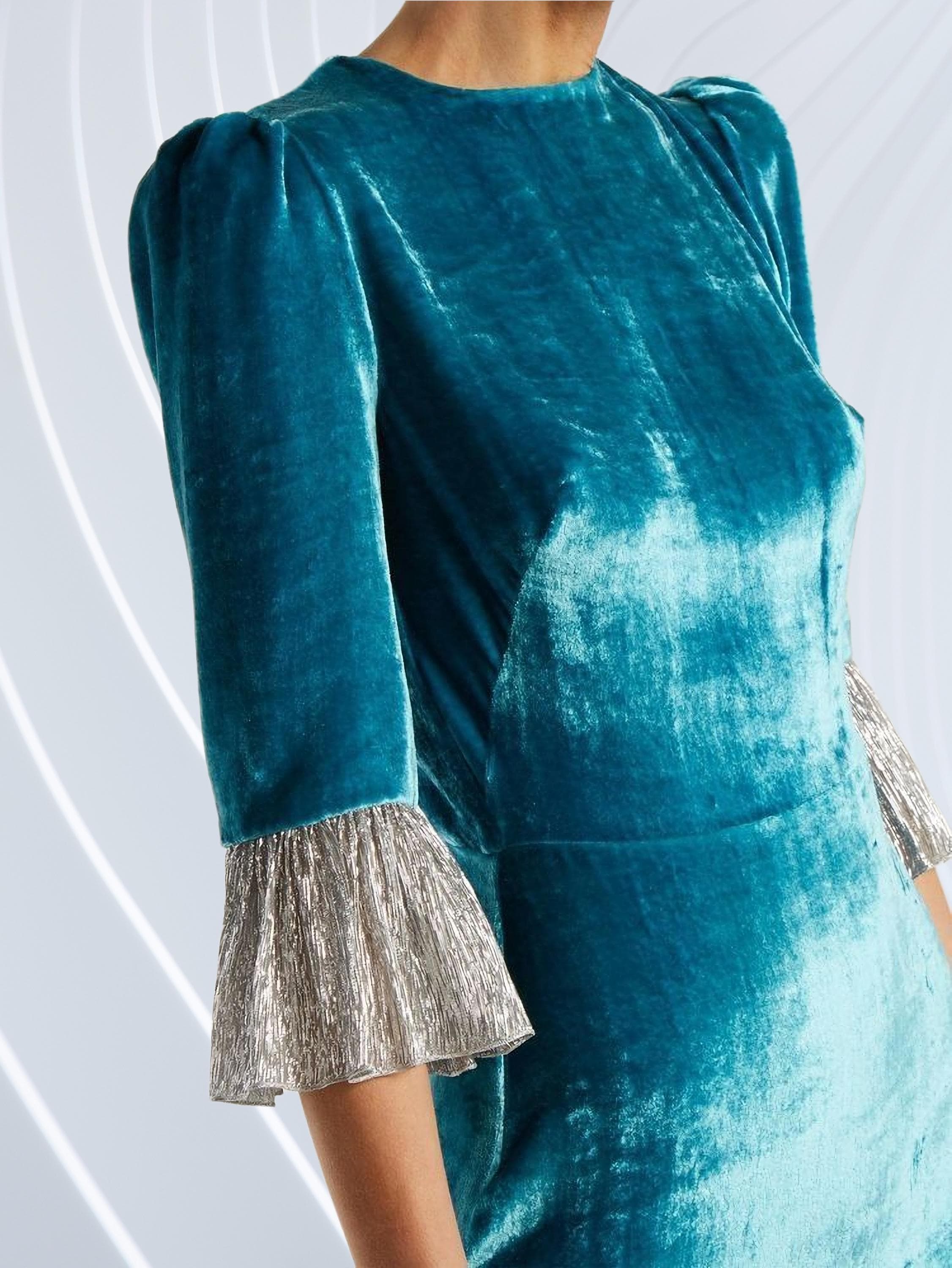Blue Velvet A-line Dress Ruffle Hem Formal Gown Evening & Cocktail ...