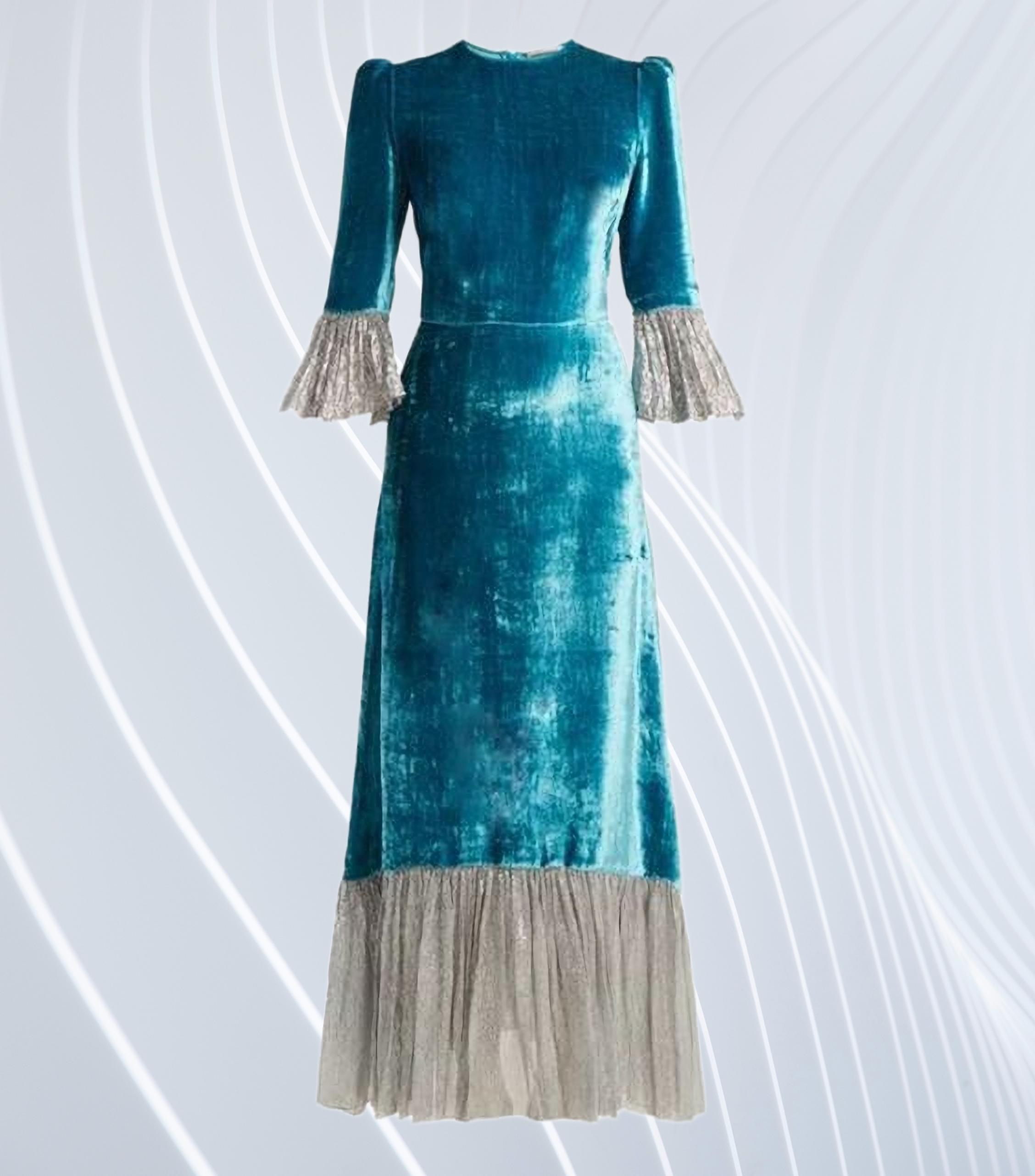 Blue Velvet A-line Dress Ruffle Hem Formal Gown Evening & Cocktail ...