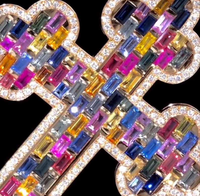 Moissanite Diamond Cross Pendant: Multicolor Cubic Zirconia, Sterling ...