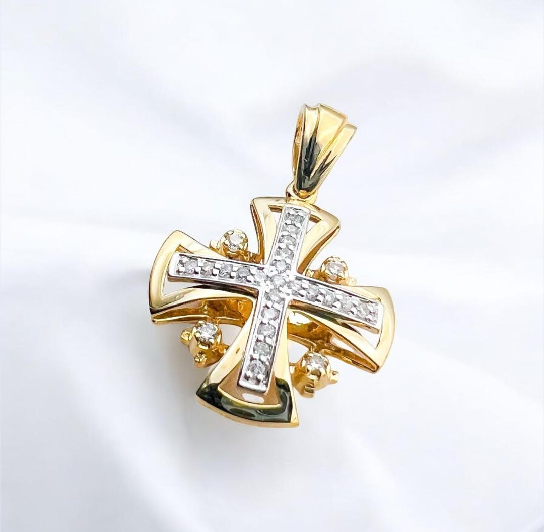 UNISEX Regal Cross Pendant in Solid Gold With Lab-grown Diamonds... - Etsy
