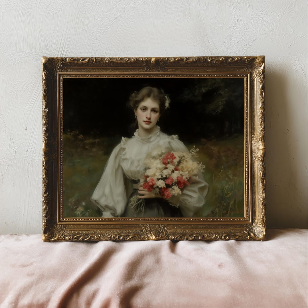Victorian Lady With Flowers | Vintage Portrait Painting, Romantic ...