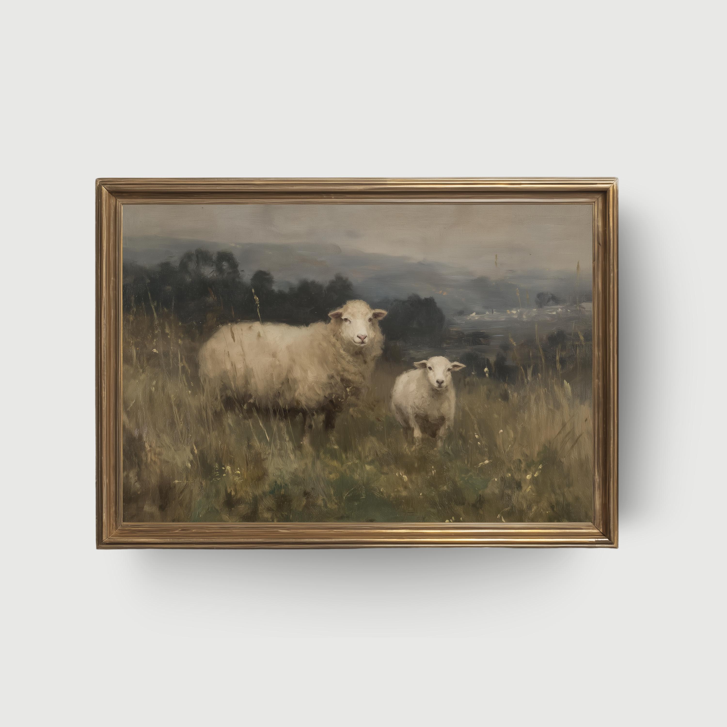 Sheep in Golden Field | Countryside Animal Painting, Rustic Farmhouse ...