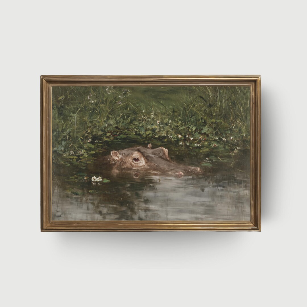 Resting Hippo | Wildlife Oil Painting, Safari Animal Wall Art, Tranquil ...