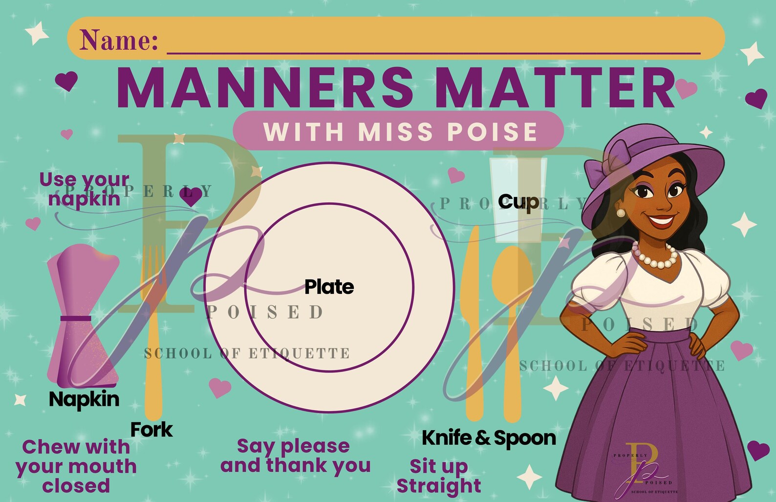 Kids' Table Manners Placemat Printable – Fun Dining Etiquette Mat for ...