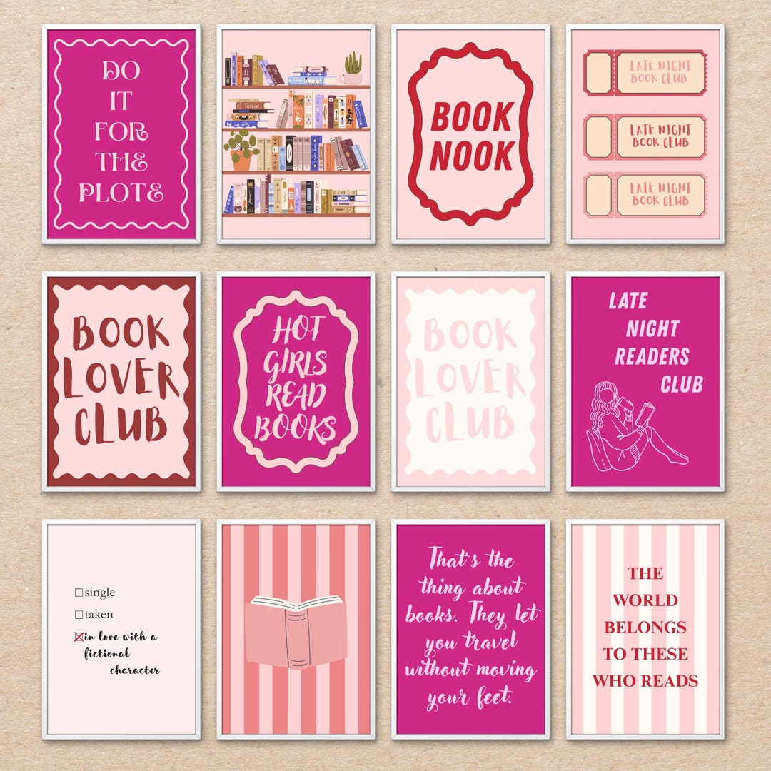 35+ Pink Book Lover Prints Bundle | Reading Quotes Wall Art | Cozy ...