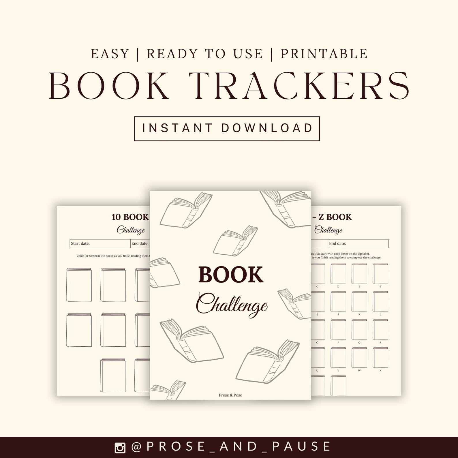 Printable Reading Challenge Tracker: 50 Books, A-Z List (PDF Download ...