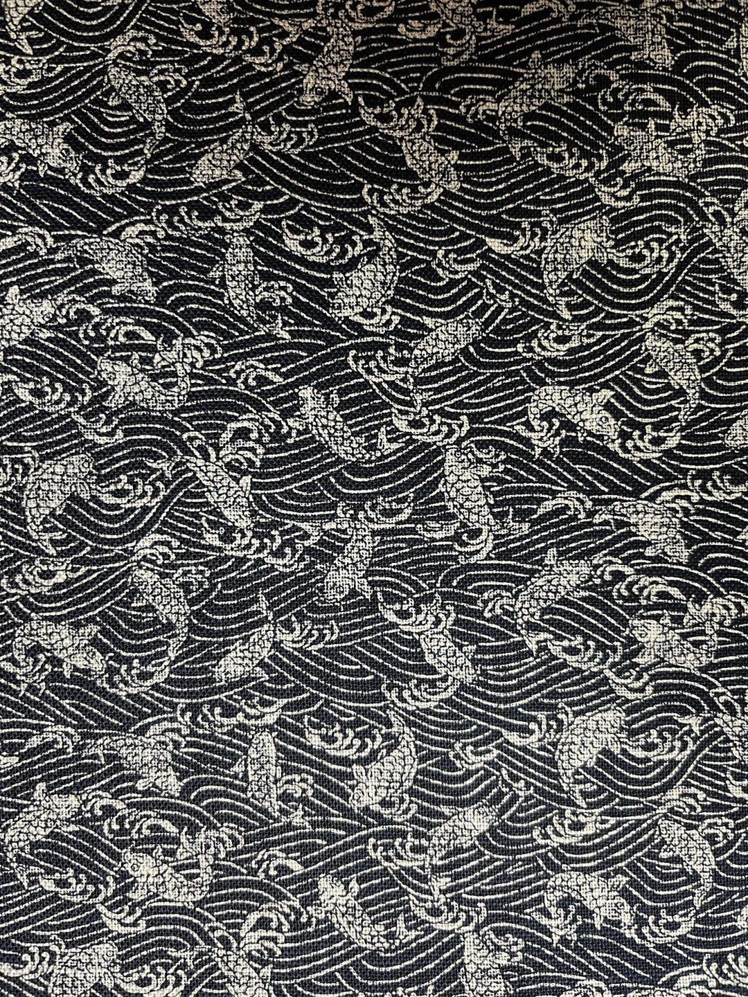 Sevenberry Nara Homespun Cotton Fabric: Indigo Fish and Waves Pattern ...