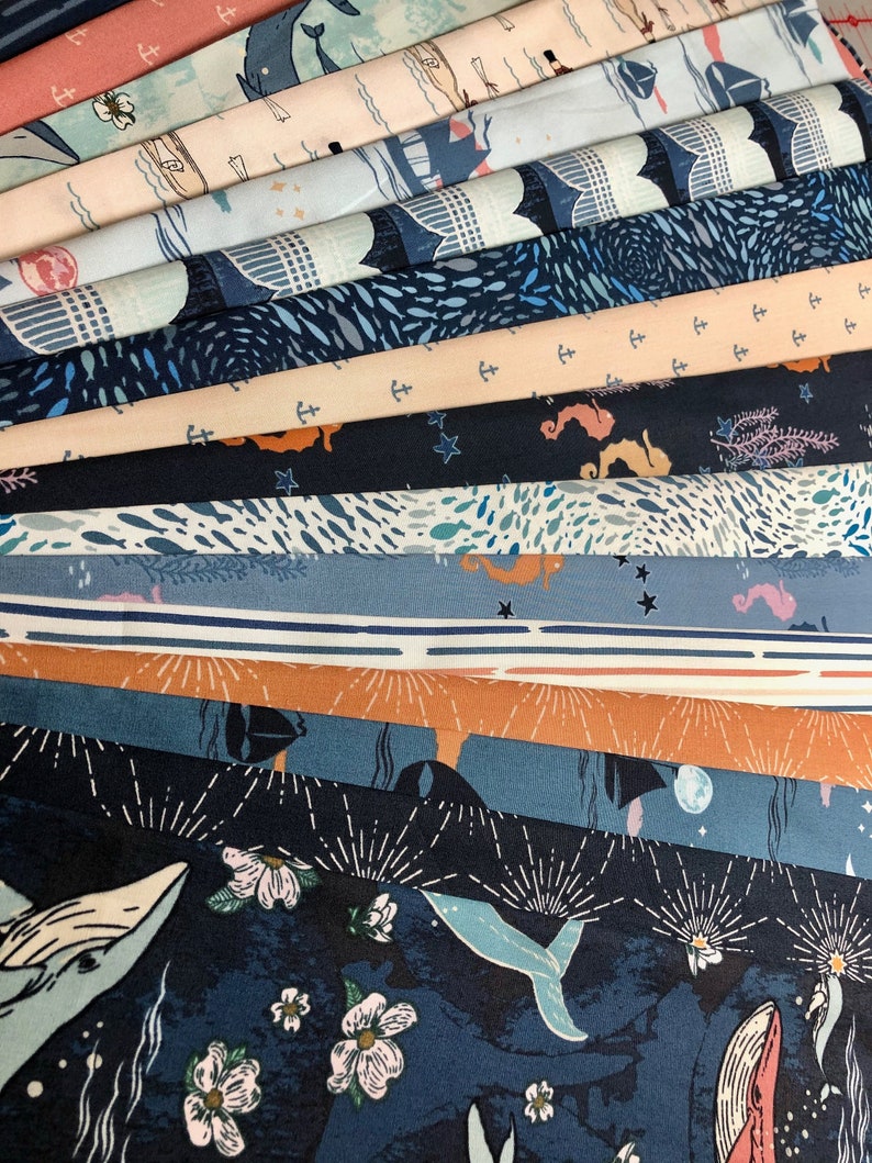 Saltwater Stream Cotton Fabric: Enchanted Voyage Art Gallery, Nautical ...