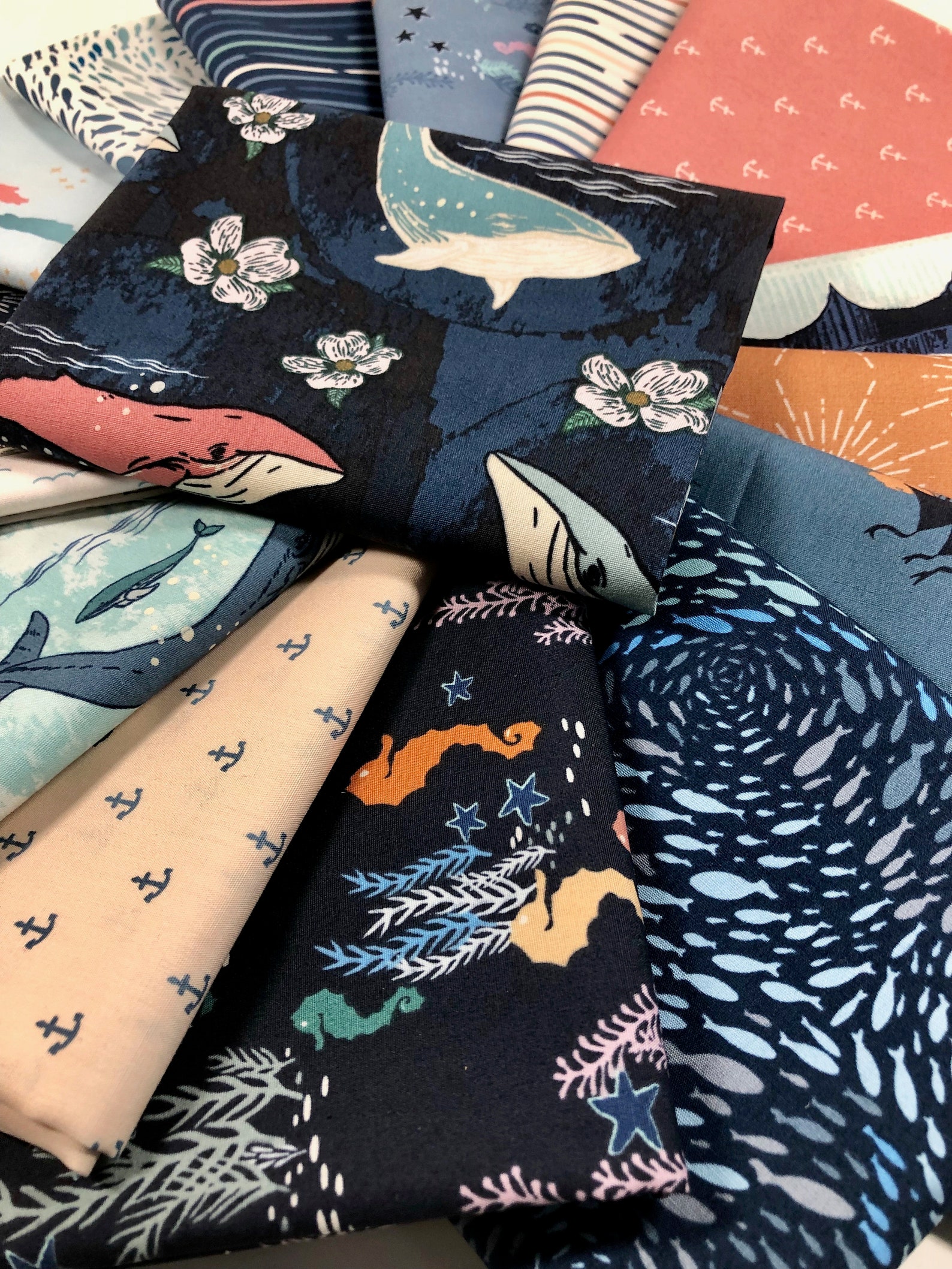 Saltwater Stream - Dim, Enchanted Voyage Quilt Fabric - Ocean Nautical ...