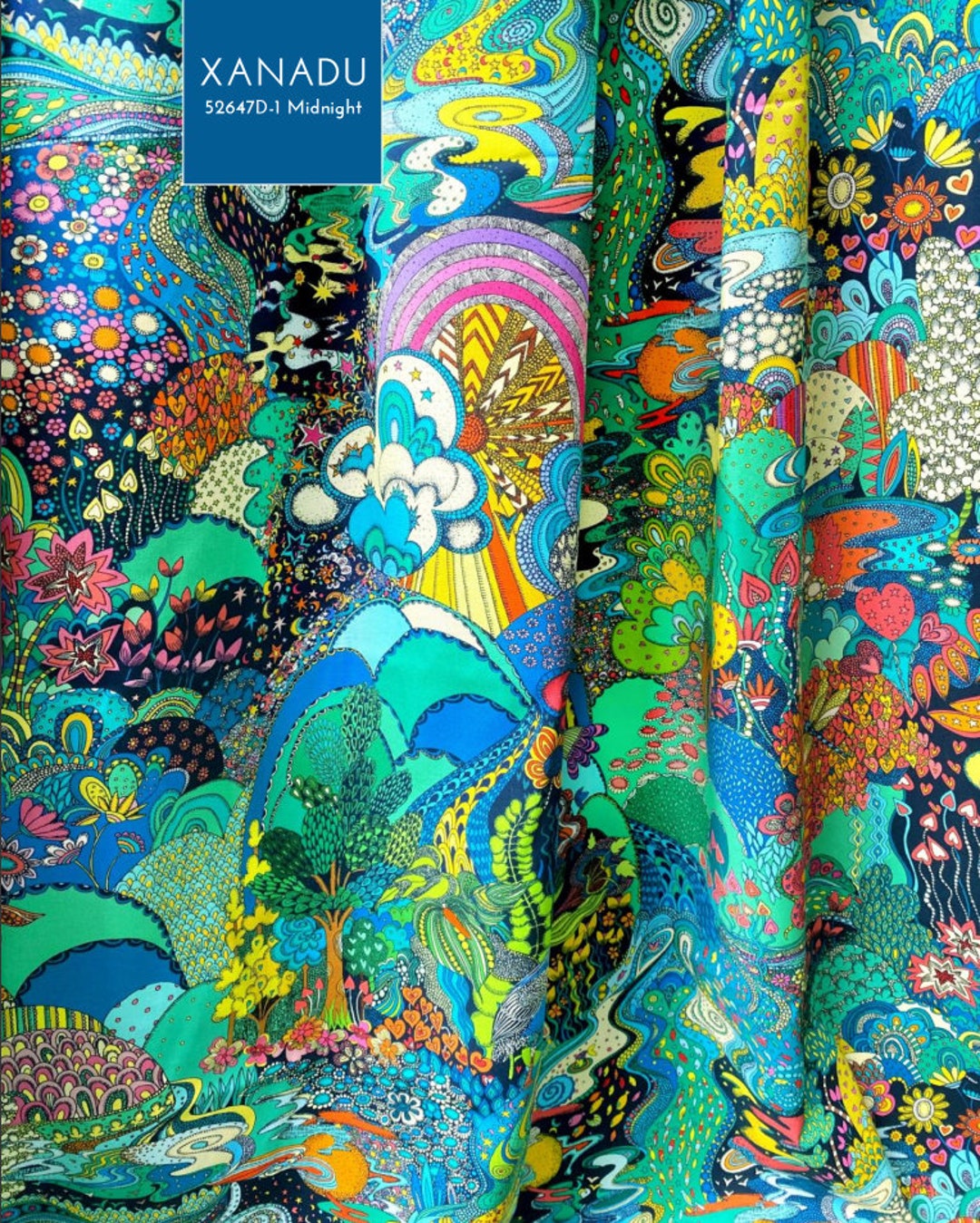 XANADU Paradiso Cotton Fabric: Sally Kelly Design, Midnight Blue - Etsy
