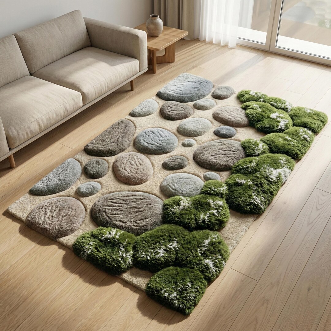 Moss Green Pebble Wool Rug, Hand Tufted Abstract Modern Area Rugs - Etsy