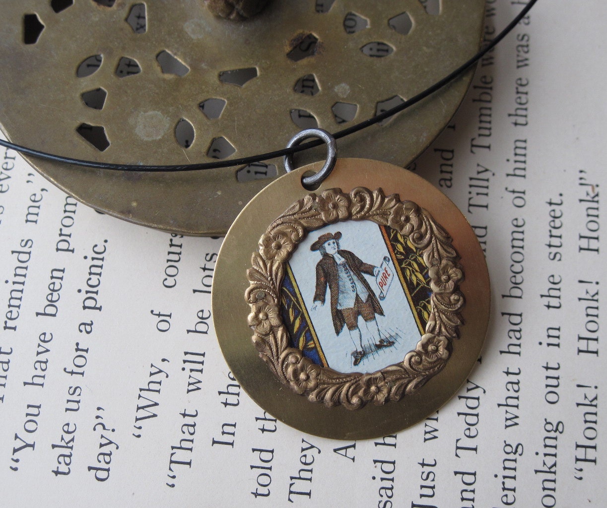 Brass and Tin Pendant, Quaker Man, Mixed Metal Pendant - Etsy