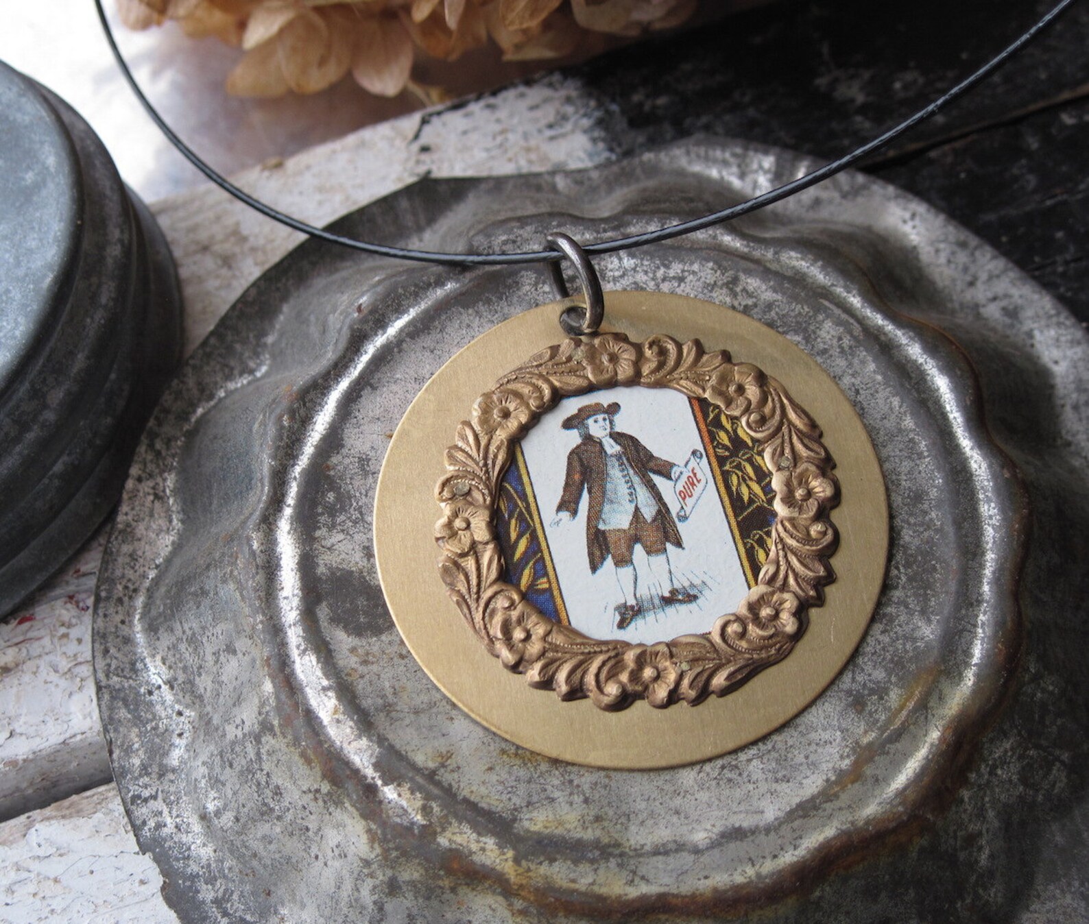 Brass and Tin Pendant, Quaker Man, Mixed Metal Pendant - Etsy
