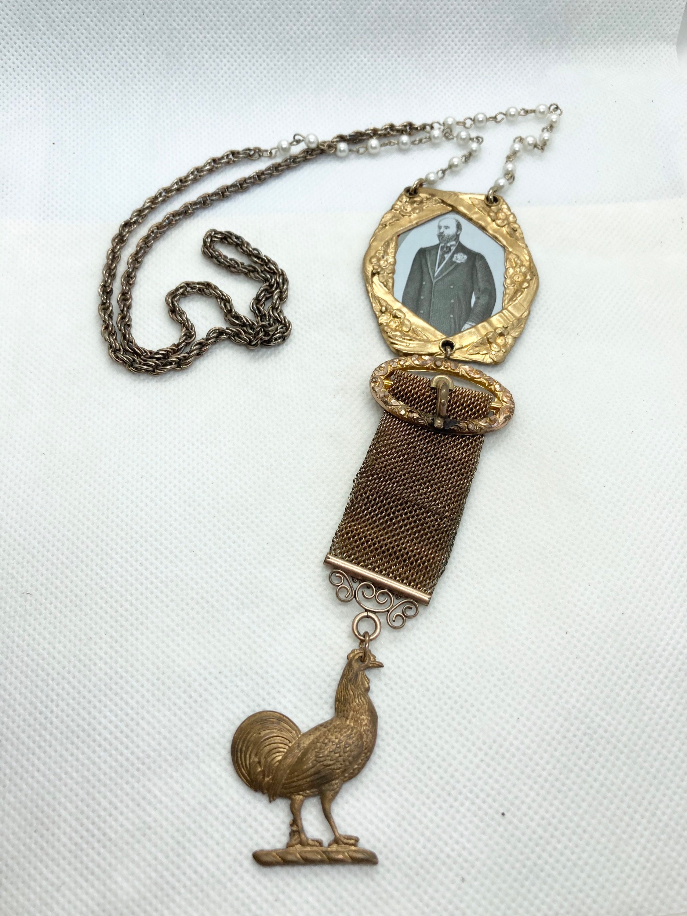 Prince Albert Assemblage Necklace, Brass and Tin, Vintage Pieces, 10th ...