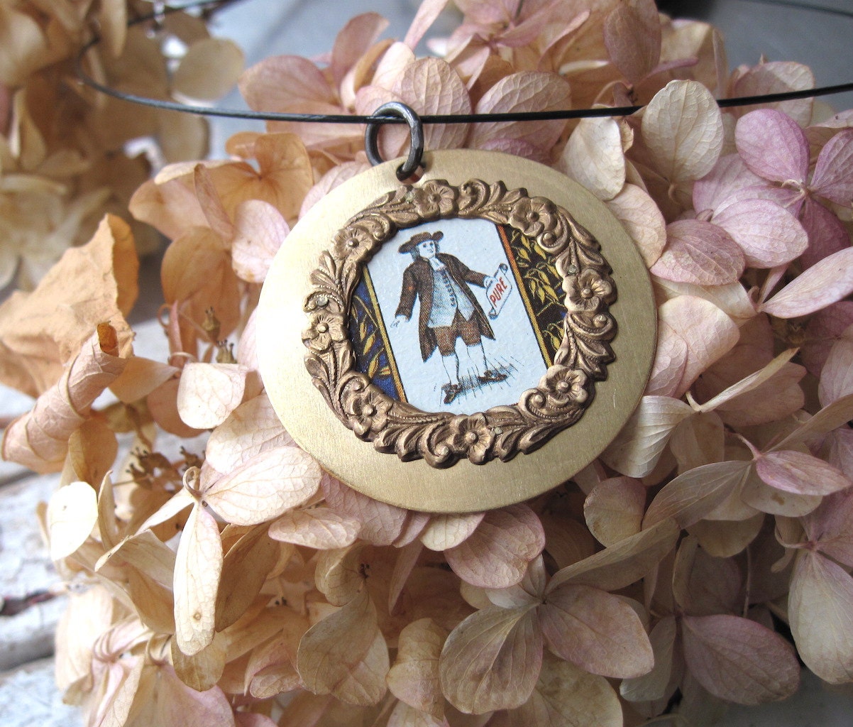Brass and Tin Pendant, Quaker Man, Mixed Metal Pendant - Etsy