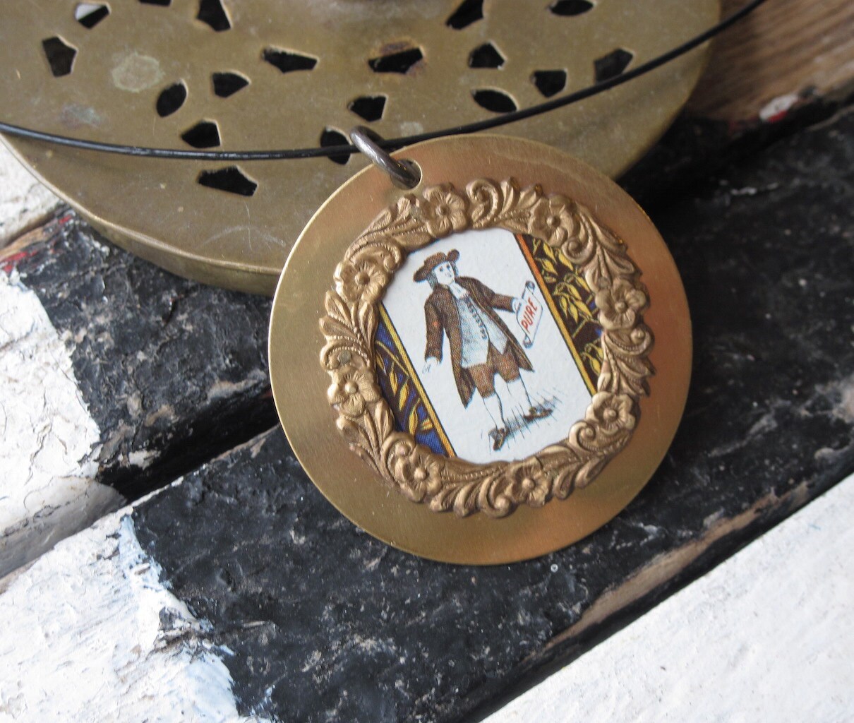 Brass and Tin Pendant, Quaker Man, Mixed Metal Pendant - Etsy