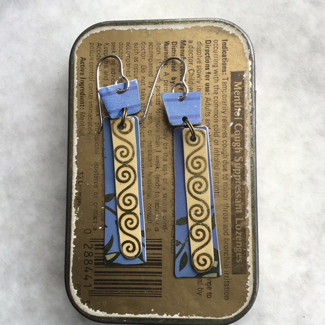 Periwinkle Purple, Blue and Gold Stacked Tin Earrings, Sterling Ear ...