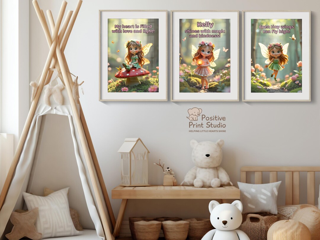 Custom Fairy Affirmation Wall Art, Set of 3 Prints, Custom Name Nursery ...