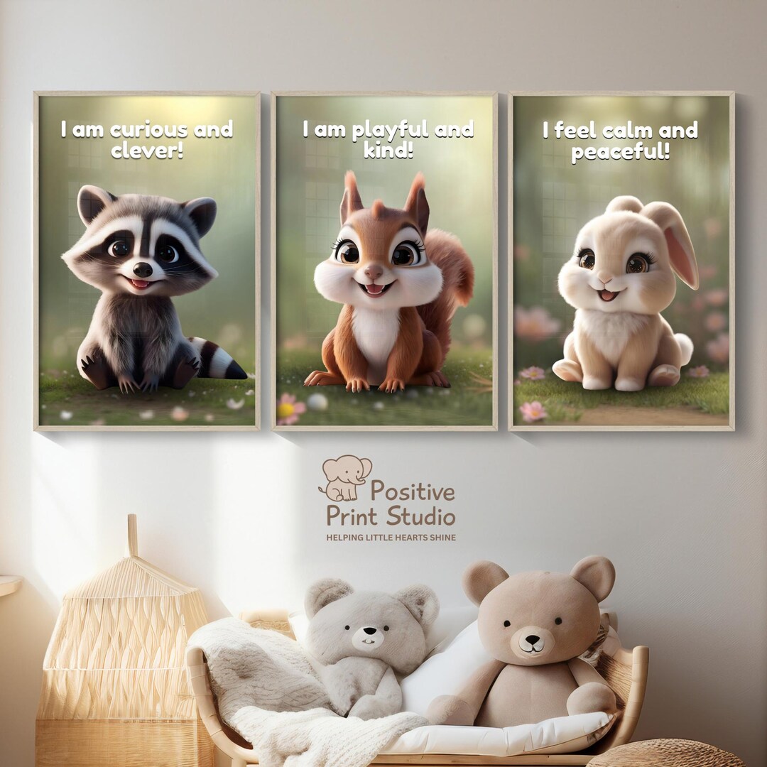 Woodland Animal Wall Art Set for Kids Room, Positive Affirmations ...