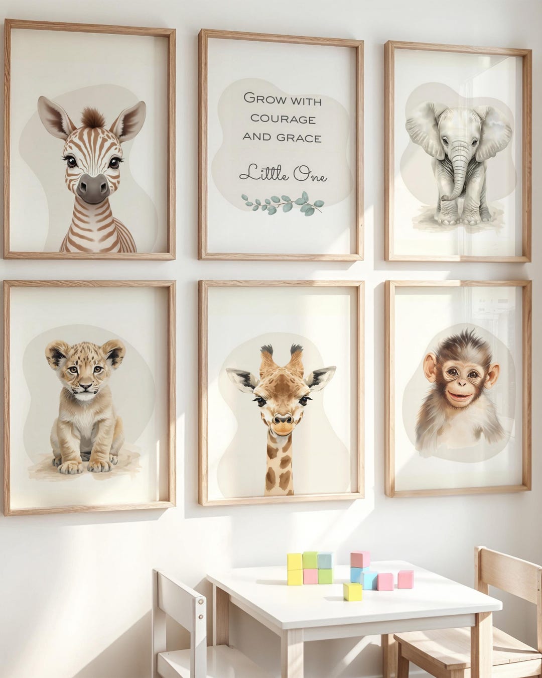 Safari Animal Nursery Wall Art Set of 6, Baby Safari Prints With ...
