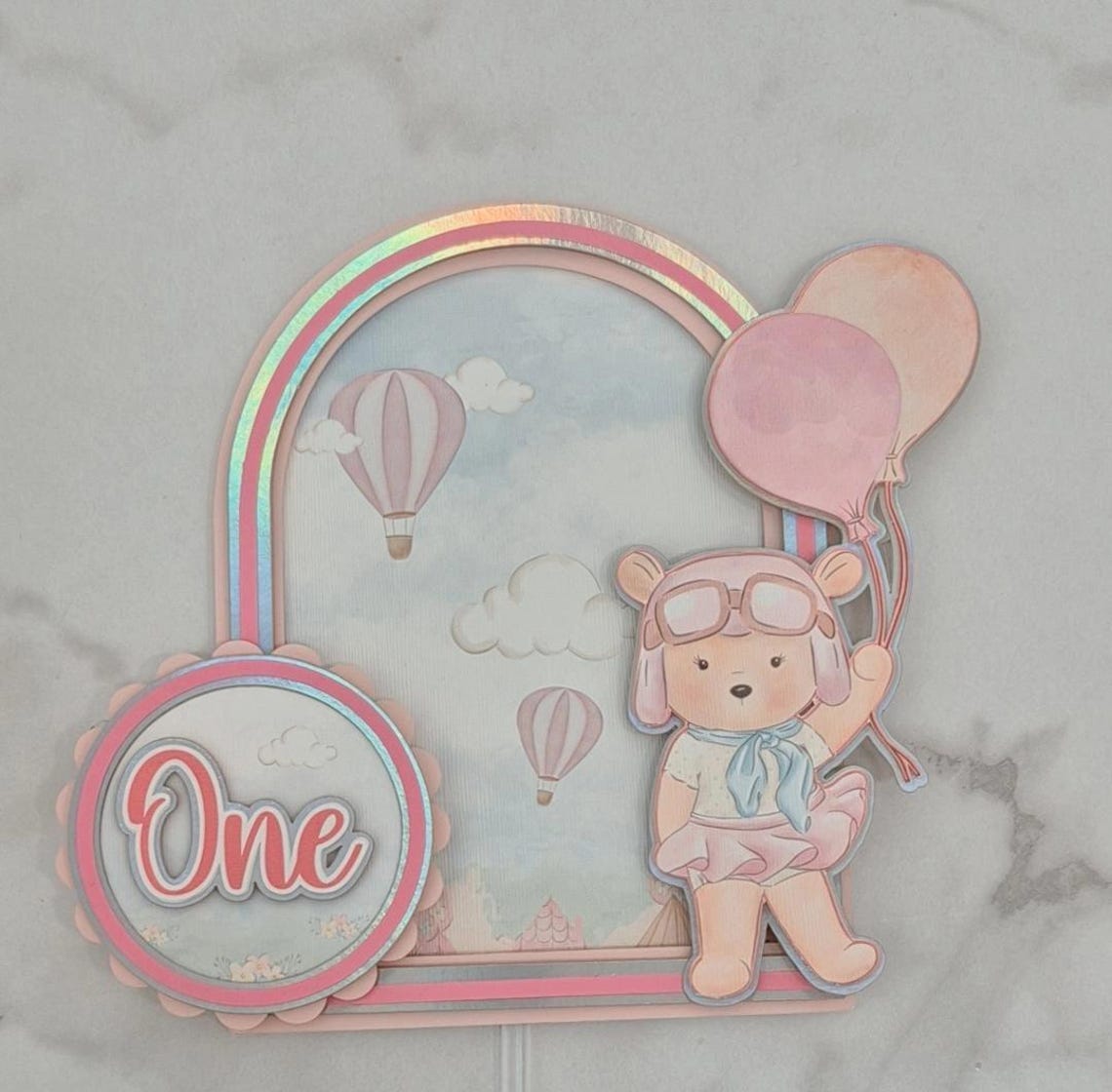Bear Parachute Cake Topper for Girl, Girl Pink Sky Party, Adventure ...