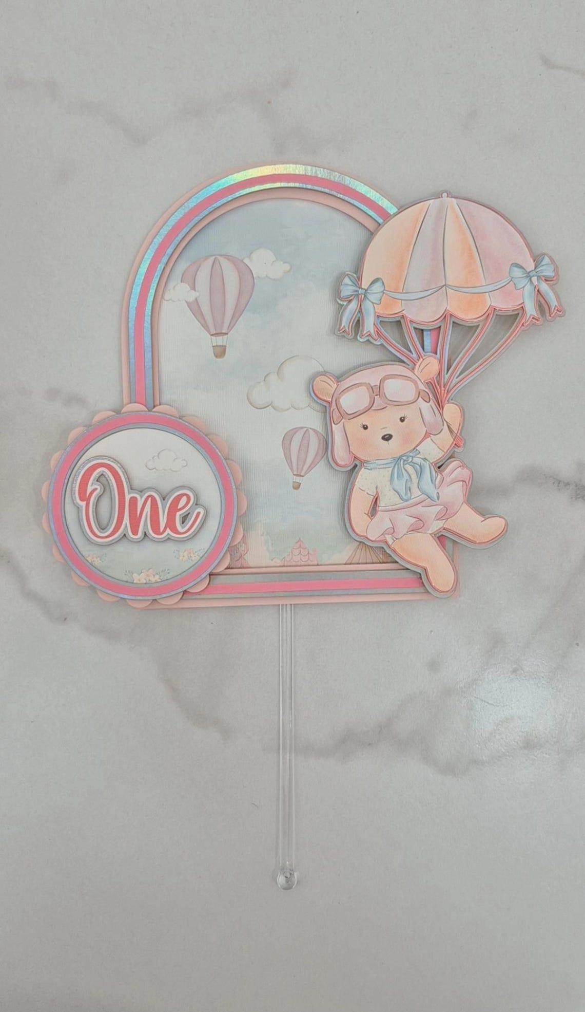 Bear Parachute Cake Topper for Girl, Girl Pink Sky Party, Adventure ...