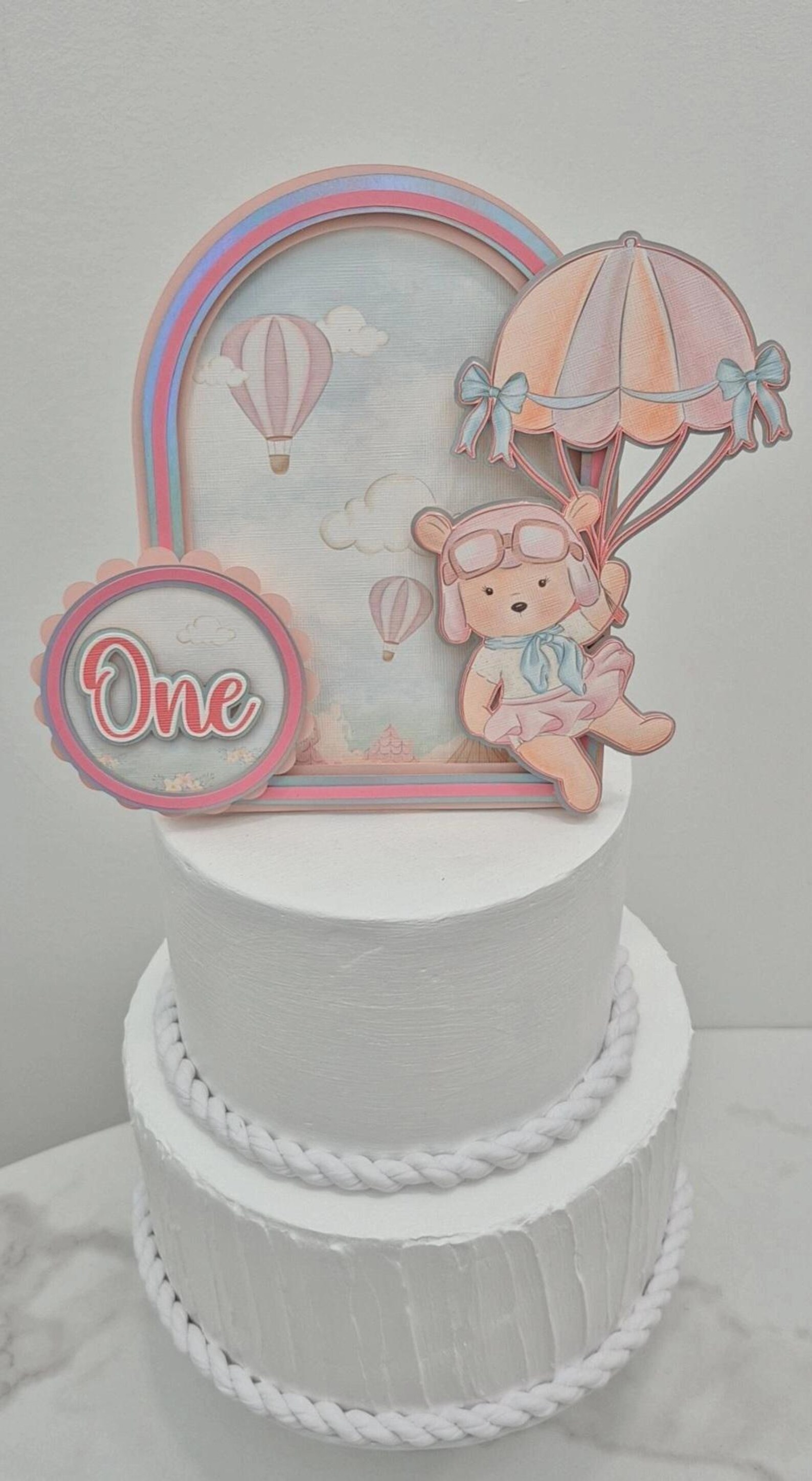 Bear Parachute Cake Topper for Girl, Girl Pink Sky Party, Adventure ...