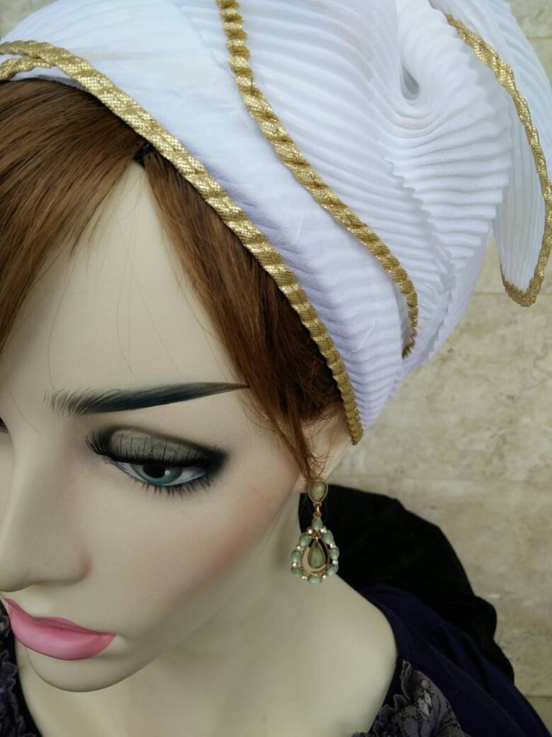 White With Gold Stripe Head Scarf Hijab Israeli Tichels - Etsy