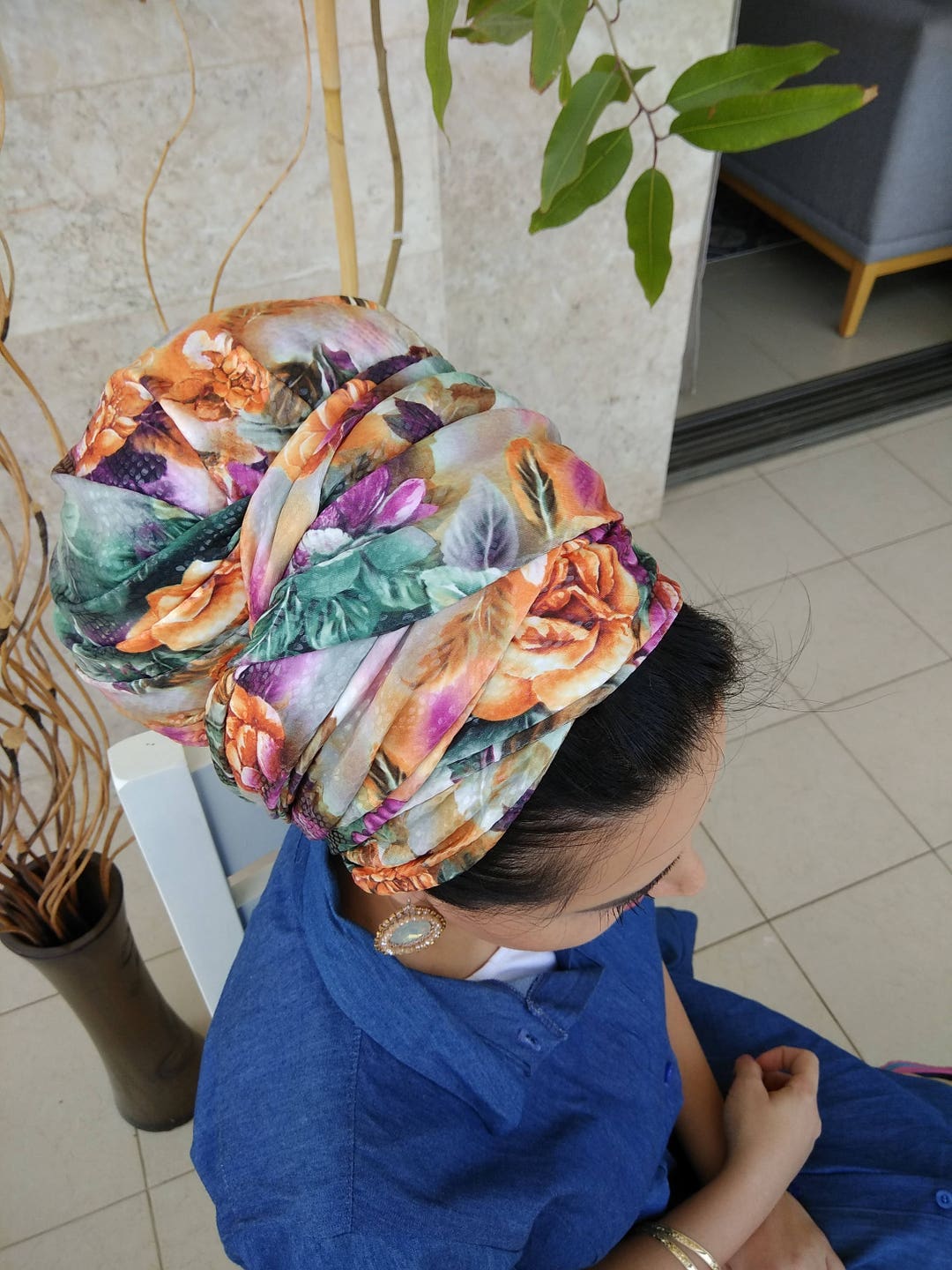Leatherette Floral Scarf ,african Head Wrap, Israel Head Scarf, Satin ...