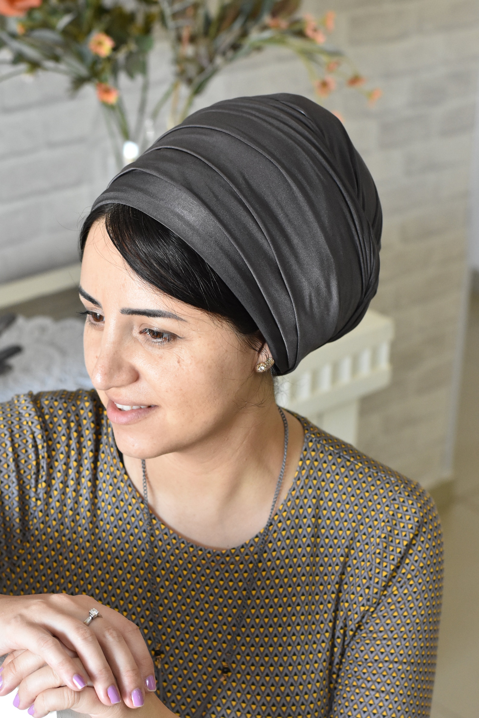 GRAY Handmade Lycra one wrap Tichel Jewish head covering | Etsy