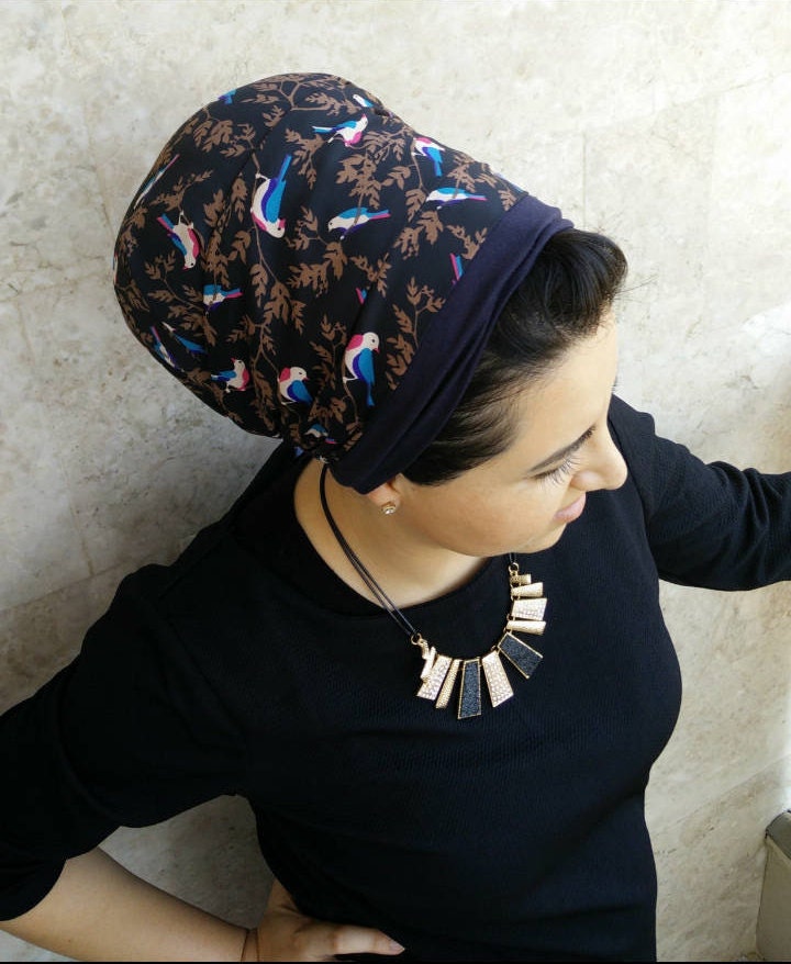 Black one wrap Tichel head covering Jewish Tichels by | Etsy