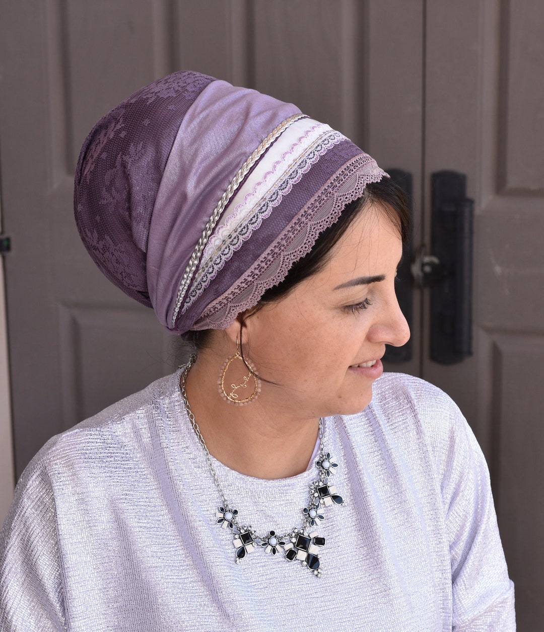 Purple Apron Style Tichel Fancy Jewish Headcovering Tichel Headscarf by ...