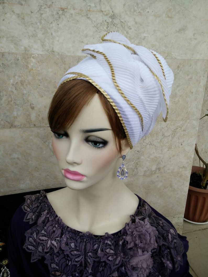 White With Gold Stripe Head Scarf, Hijab, Israeli Tichels, Headband ...