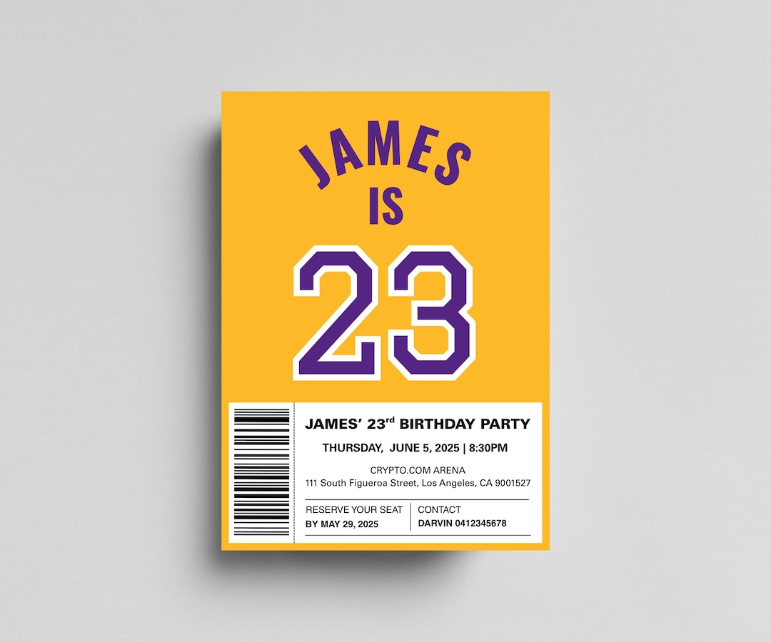 Los Angeles Lakers Birthday Invitation | Editable NBA Party Invite ...